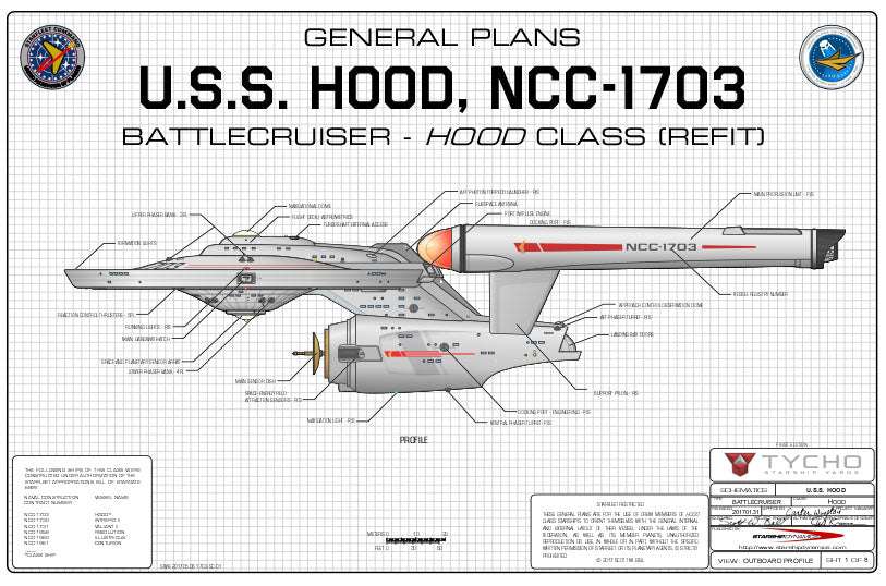 Battlecruiser, U.S.S. Hood NCC-1703, Hood class starship: General Plan ...